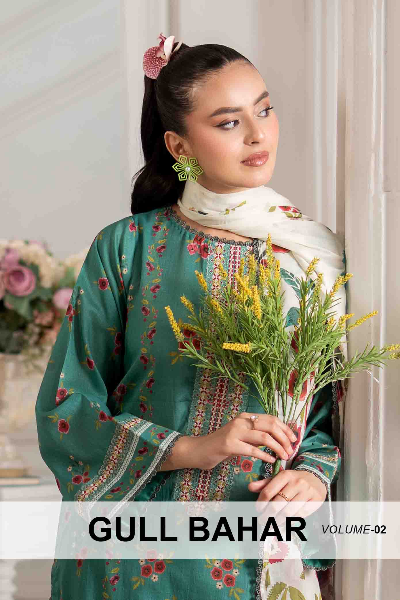 GULL BAHAR 3-Piece Unstitched Digital Printed Lawn Suit-Binaas